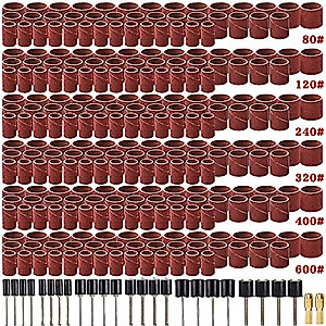 Coceca 458pcs Sanding Drums for Drum Sander, Kit with 432pcs Sanding Band Sleeves 24pcs Drum Mandrels 2pcs Self-Tightening Drill Chuck