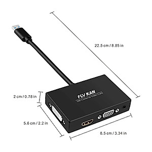 FLY KAN USB 3.0 to HDMI-DVI-VGA Video Graphics Card Adapter for Multiple Monitors-Add HDMI and DVI-D or HDMI and VGA (- Windows Only)