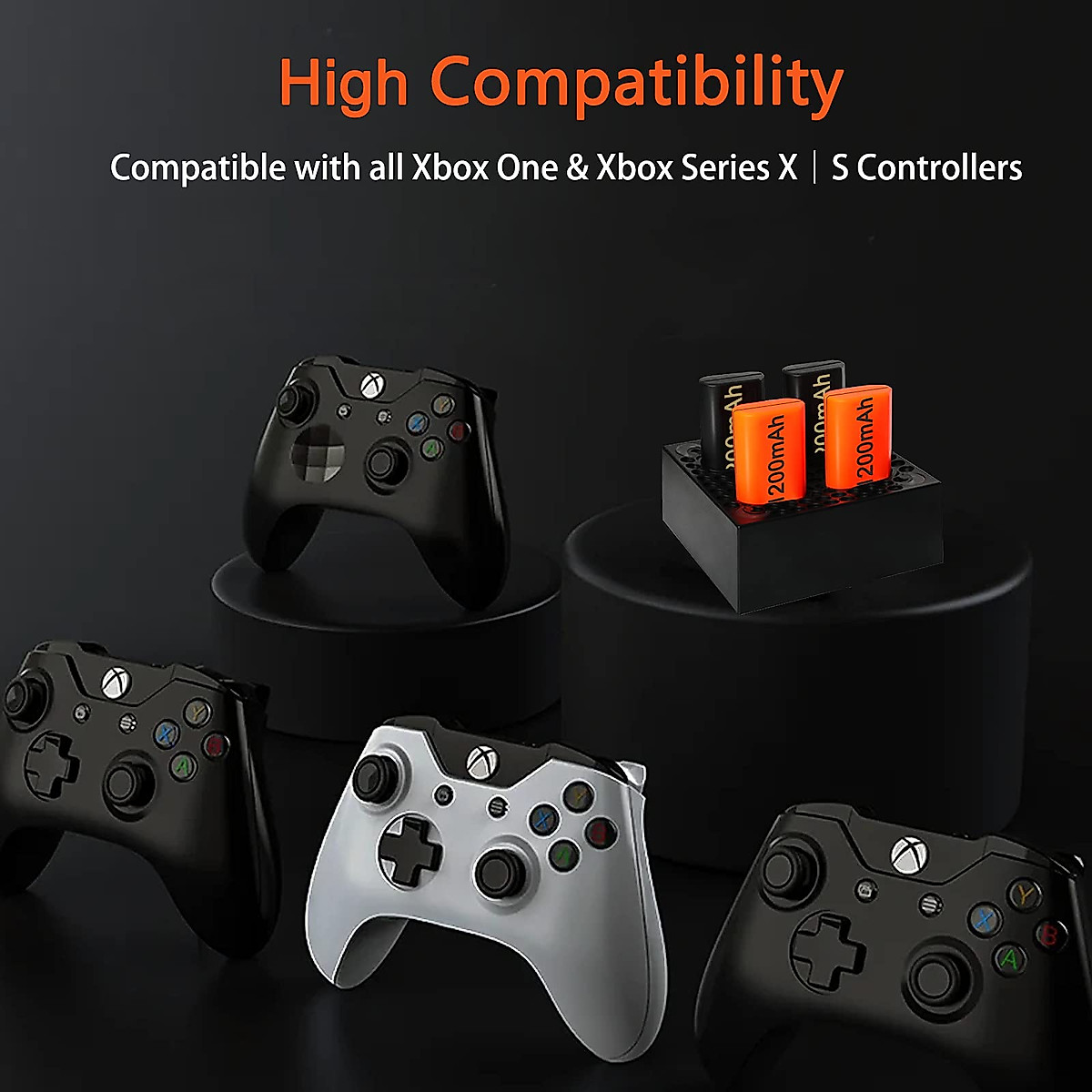 Davlon Rechargeable Battery Pack with Charger for Xbox One/Xbox Series X|S, Controller Battery Pack with 4×1200mAh Batteries,Charger Station for Xbox Series X|S/Xbox One S/X/Elite Controller