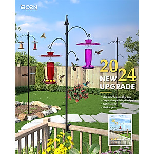 iBorn Shepherds Hooks for Outdoor Clamp On Deck Hook for Bird Feeder 45 Inch Bird Feeder Hangers for Deck Railing Humming Bird Feeders Hanging Tri-Hooks 2024 New (Feeders are Not Included)