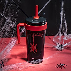 Zak Designs Marvel Fairway Travel Tumbler for On the Go or At Home, 18oz Stainless Steel with Vacuum Insulation, Spillproof Silicone Straw, and Carry Handle for Cold Drinks (Spider-Man)
