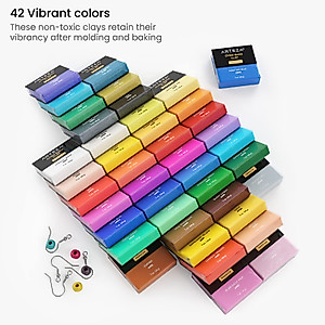 Arteza Polymer Clay Kit, Modeling Clay Oven Bake for Adults and Teens with 5 Sculpting Tools, 42 Colors, Made for Clay Earrings, Jewelry Making and Crafts