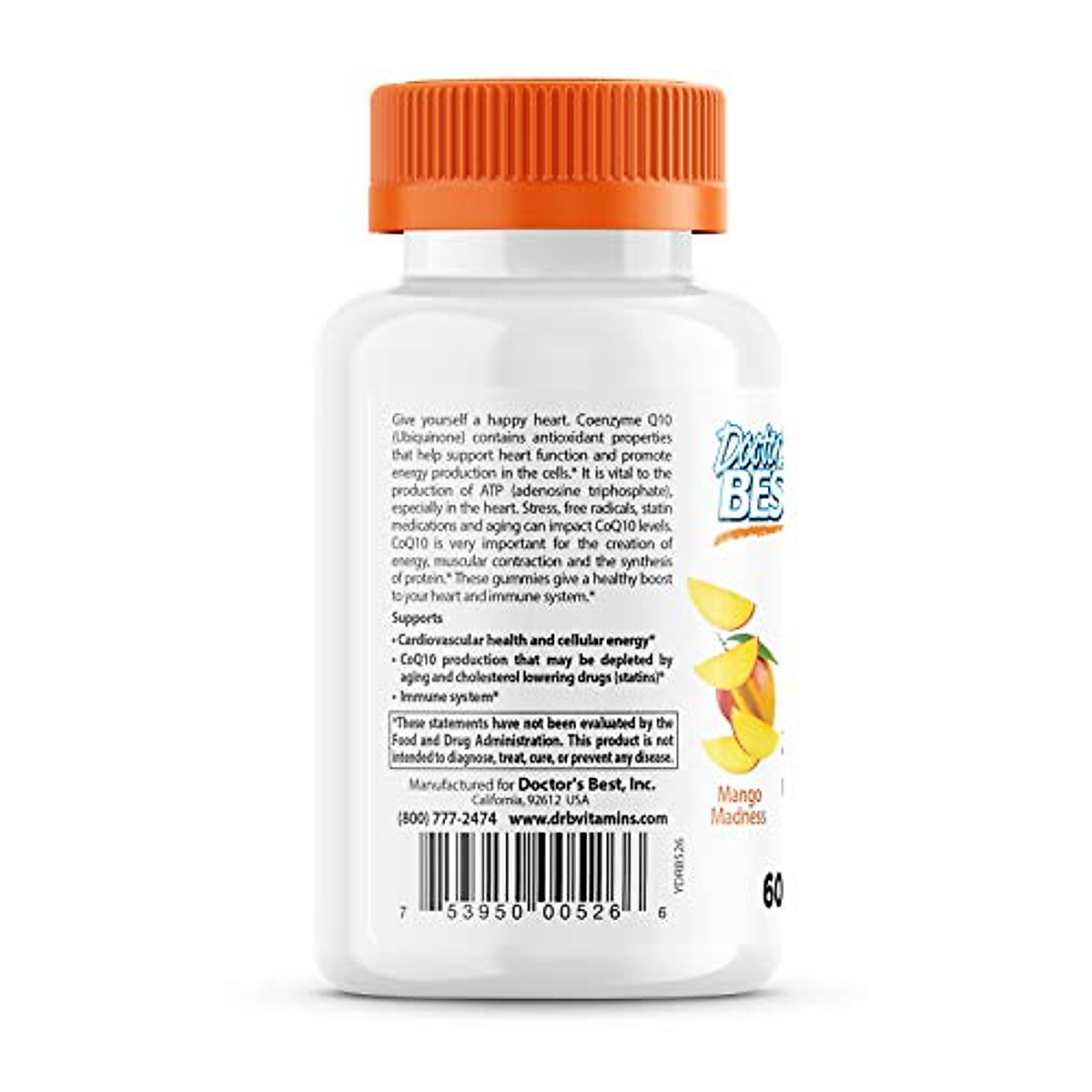 Doctor's Best CoQ10 Gummies 200 Mg, Coenzyme Q10 (Ubiquinone), Supports Heart Health, Boost Cellular Energy, Potent Antioxidant, 60 Ct (Packaging May Vary)
