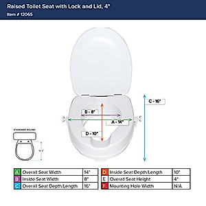 Drive Medical Raised Toilet Seat with Lock and Lid, Standard Seat, 4"