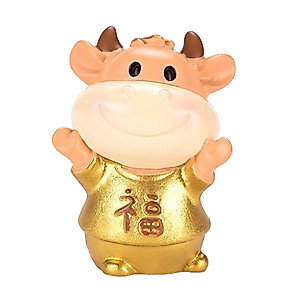 Animal Cow Ornaments Mini Gold Bull Figurine Miniatures Fairy Garden Decor Micro Landscape DIY Dollhouse Home Tabletop Car Dashboard Cake Decor 2021 Chinese New Year Spring Festival Lucky Gifts #3