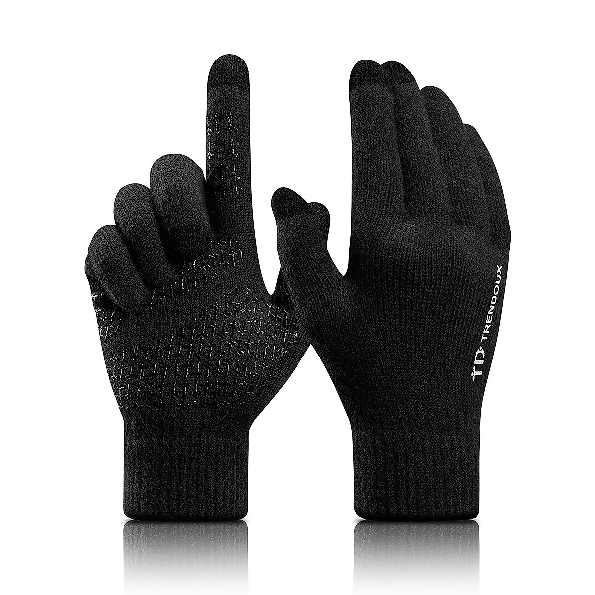 TRENDOUX Men Gloves Winter, Womens Touchscreen Glove Texting Phone Unisex - Driving Running Work - Anti-Slip Grip - Elastic Cuff - Soft Knit Material - Winter Warm Glove for Cold Hands - Black - XL