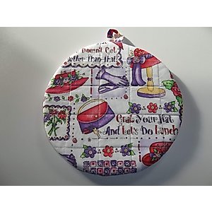 Pot Holders Heat Resistant Red Hat Society Hattitude Potholders Handmade Double Insulated Quilted Hot Pads Trivets 9 inches Round