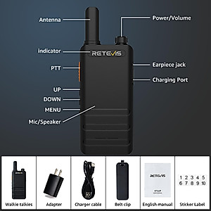 Retevis RT22P,New Version of RT22(2.0),Rechargeable Walkie Talkies for Adults,Compact FRS Two-Way Radios,VOX Handsfree,1620mAh Large Battery,USB C Charger,2 Way Radio for Small Store Hotel(4 Pack)