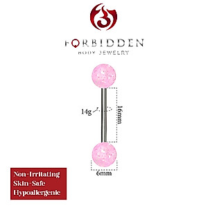 Forbidden Body Jewelry 14G 16mm (5/8 Inch) Surgical Steel Pink Ultra Glitter Tongue Ring