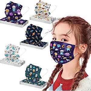 50PCS Disposable FaceMásks for Kids with Cartoon Designs, 3-Ply Breathable Protection Cute Printed for Children School (MultiColor_Kid Size-2)