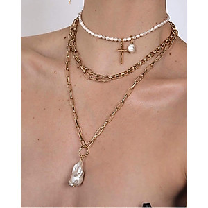 Baroque Pearls Pendant Necklaces Freshwater Cultured Pearls Necklace Pendant 18K Gold Paperclip Chain Necklaces 22inch for Women Vintage Jewelry