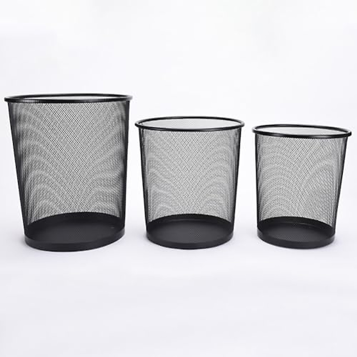Waste Paper Basket Small Cylinder Trash Can for Home or Office Mesh Round Bins, Reinforced Solid Rim and Base for Garbage or Recycle