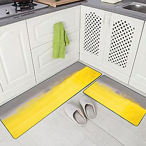 Jesmacti Kitchen Rugs and Mats Washable Yellow and Grey Abstract Art Printing Non-Skid Kitchen Floor Mats 17"x48"+17"x24" Sets 2 Piece Kitchen Rugs for Floor Front of Bed,Laundry Room,Hallway