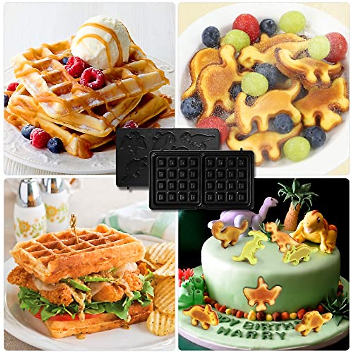 Mini Waffle Maker Waffle Iron Dinosaur Waffle Maker for Kids 7 Unique Dino Waffle in Minutes, Electric Nonstick Waffle Pancakes Maker with Removable Plates Breakfast Maker Machine (Double Set)