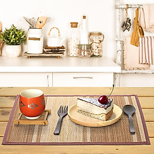 Elsjoy 8 Pack Bamboo Placemat, 17 x 12 Bamboo Slat Mat Natural Dining Table Mat, Japanese Style Bamboo Sushi Roller Mat Anti-Slip Heat-Resistant Brown Table Mats for Dining Room, Kitchen