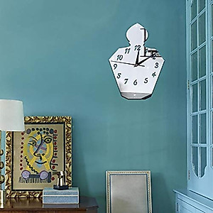 KXA Simple Modern Wall Clock, Perfume Bottle Mirror Silver Wall Clock Modern Design Home Decor Watch Wall Clock