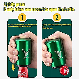 2 Pack Beer Automatic Bottle Opener, Cool Magnetic Bottle Opener for Bartender Tool Fun, Lid Opener, Pushed Down Beer Opener, One-Hand Easy/Funny Lid Beer Bottle Openers Beer Opener (Stainless- 1pcs)
