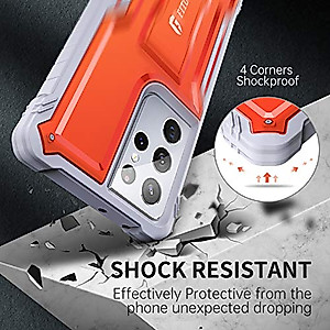 FITO for Samsung Galaxy S21 Ultra 5G Case, Dual Layer Shockproof Heavy Duty Case for Samsung S21 Ultra 5G Phone Built-in Kickstand, Without Screen Protector (Orange, 6.8 inch)