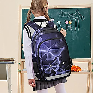 Glaphy Butterfly Blue Backpack School Bag Lightweight Laptop Backpack Student Travel Daypack with Reflective Stripes