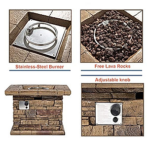 SUNBURY 7 Pieces Patio Furniture Set with Fire Table, PE Wicker Outdoor Sectional Sofa with 35-inch 50000 BTU Gas Fire Pit Table, Patio Conversation Set, Propane Fire Pit Table