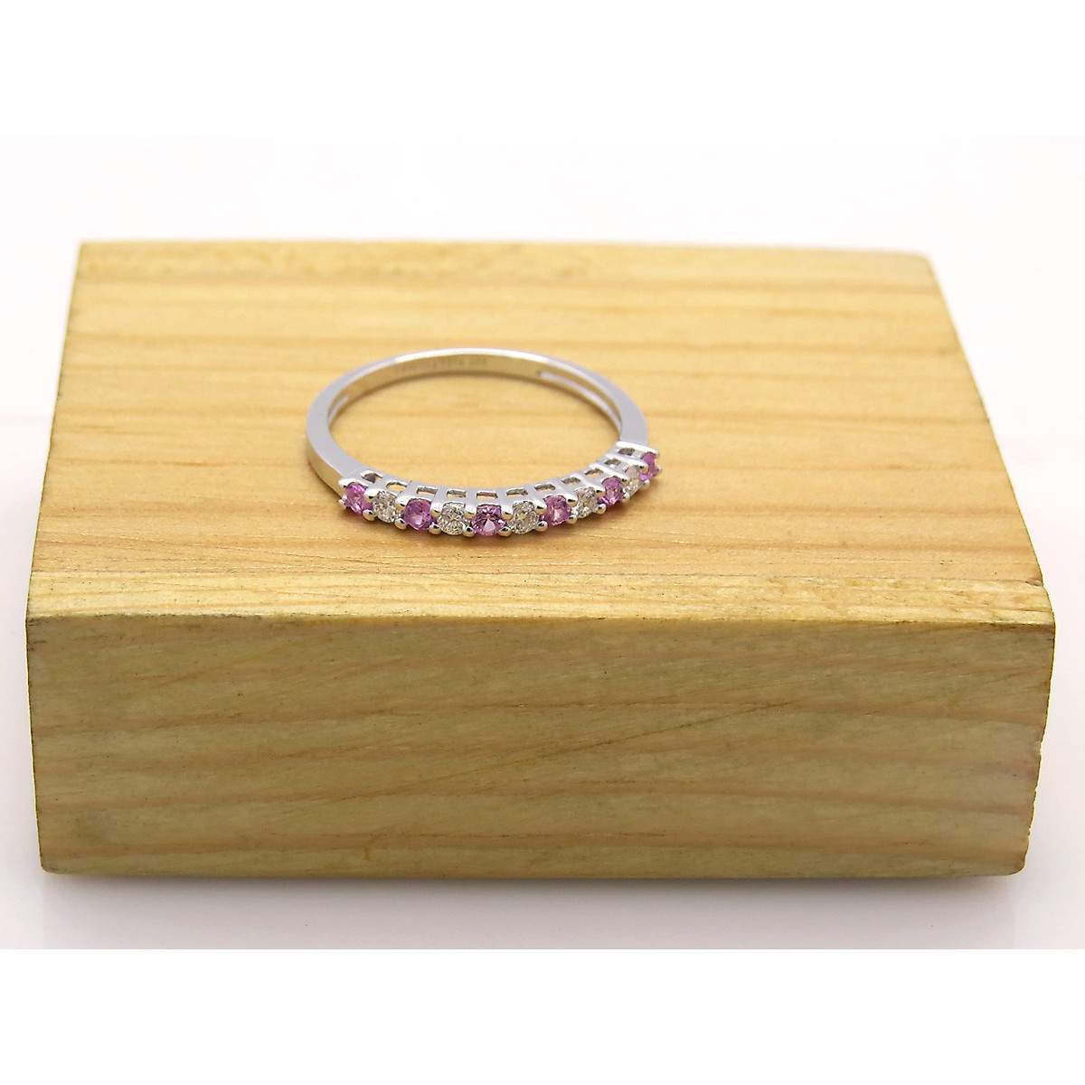 Dazzlingrock Collection 10K Round White Diamond & Pink Sapphire Ladies Anniversary Wedding Band, White Gold, Size 8