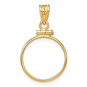 Avariah Wideband Distinguished Coin Jewelry 14k Yellow Gold Polished 16.5mm x 1.35mm Screw Top Coin Bezel Pendant - 28.4mm