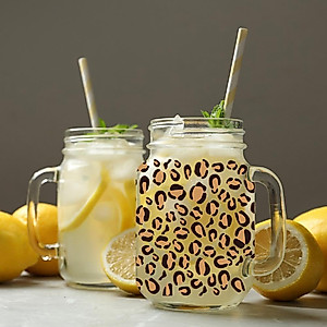 Brown UV DTF Cup Wrap Leopard Printed Rub on Transfers Stickers for Glass Cups Waterproof UV DTF Transfer Cup Stickers Decals for Crafts Ready to Apply Cup Wrap Adhesive Vinyl