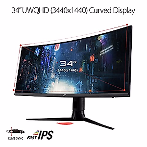 ASUS ROG Strix 34” Gaming Monitor (XG349C) - UWQHD (3440 x 1440), 180Hz, 1ms, Extreme Low Motion Blur Sync, 135% sRGB, G-Sync Compatible, DisplayHDR 400, Eye Care, USB-C, DisplayPort, HDMI, Black