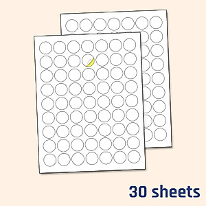 1" Round Matte White Sticker Label, Laser/Inkjet Printing - Letter Size, 30 Sheets