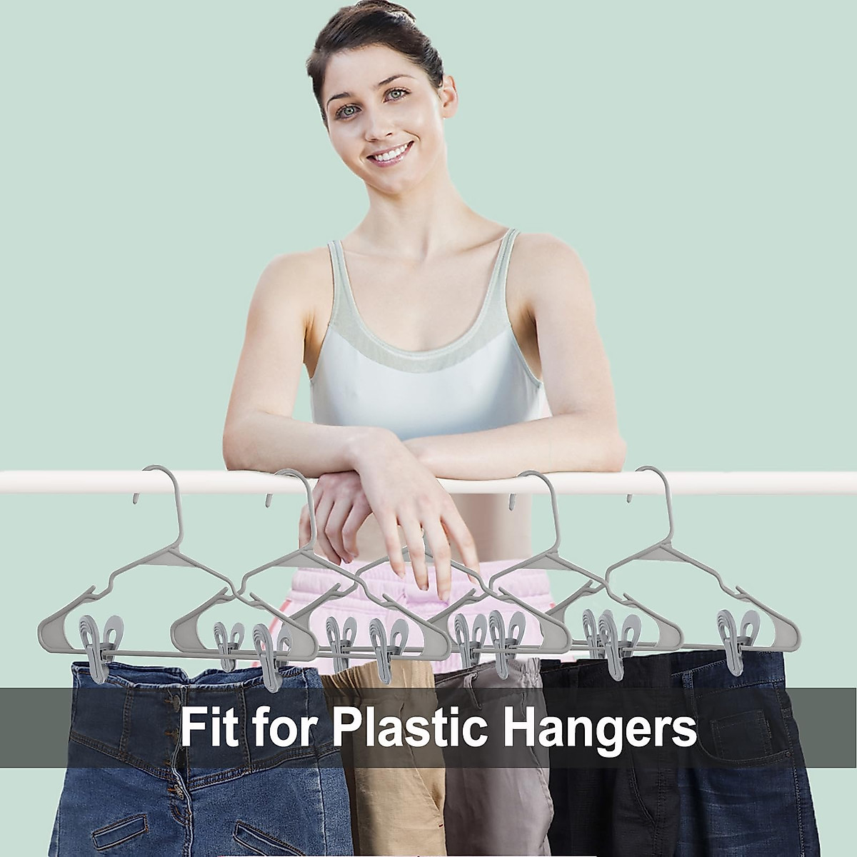 TOFIIGREM Grey Hanger Clips 50 Pack, Multi-Purpose Plastic Clips Easily Add on Plastic Clothes Hangers Velvet Hanger