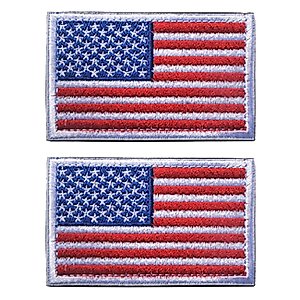 2 PCS AliPlus American Flag Patches Embroidered Tactical Military Morale Patch Applique Fastener Hook and Loop(White Border)