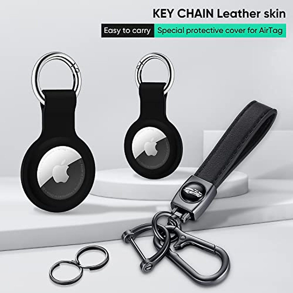 PICKBEAU 3 in 1 Leather Keychain for Men Women, Carabiner Key Ring Clip Car Key Chain With Anti Loss D-Ring