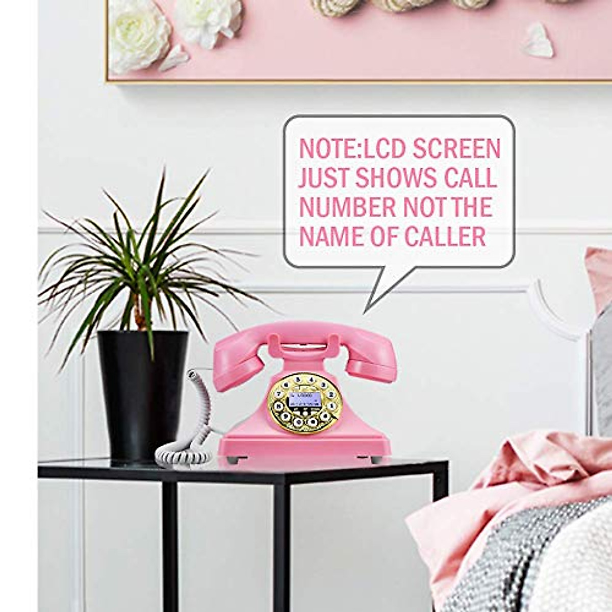 Pink Retro Landline Phone for Home, IRISVO Vintage Phone Old Fashioned Classic Desk Telephone with LCD Screen Display and Redial,Speaker, Push Button Dialing with A Rotary Look (Pink)