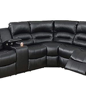 Benjara Bonded Leather 3 Piece Reclining Sectional, Black