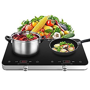 COOKTRON Double Induction Cooktop Burner, 1800w 2 burner Induction Cooker Cooktop, 10 Temperature 9 Power Settings Portable Electric Countertop Burner Touch Stove with Child Safety Lock & Timer