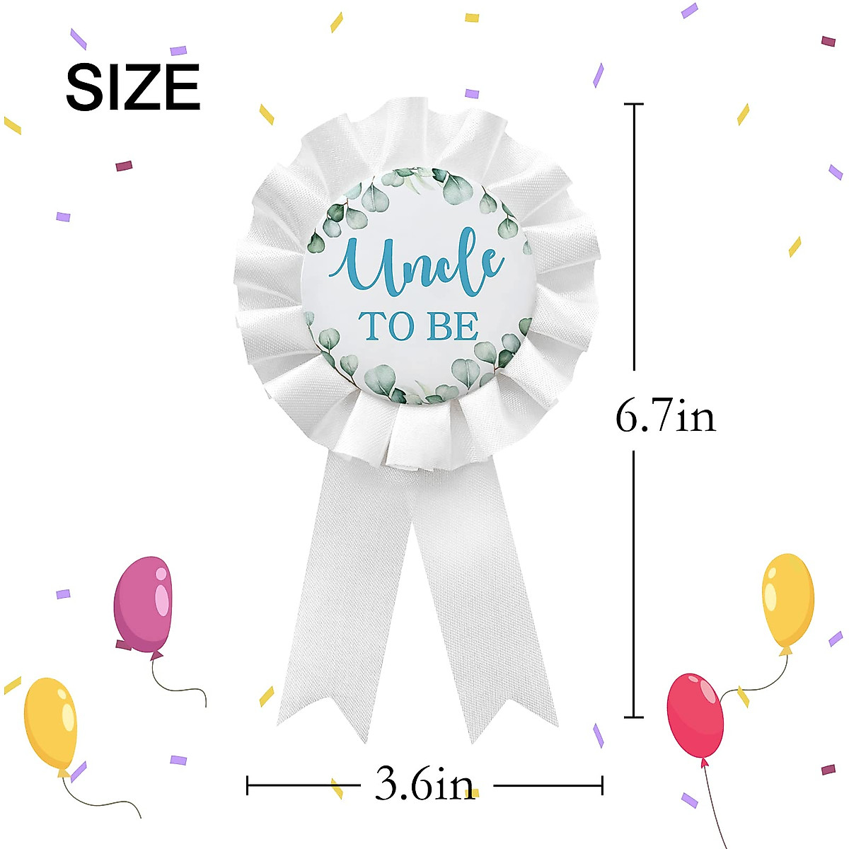 WOWOPA Uncle To Be Tinplate Badge Pin, Gender Reveal Baby Shower Pin, Green Leaves Uncle Satin Fabric Button Party Decoration - white