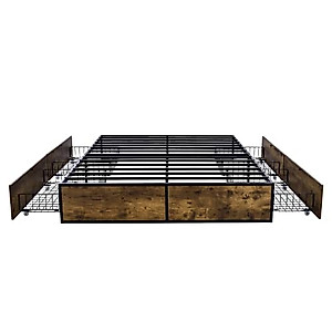 SHA CERLIN Queen Storage Bed Frame with 4 Drawers on Wheels, Platform Bed Queen Size with Under Bed Storage, No Box Spring Needed, Large Storage Space, Easy Assembly