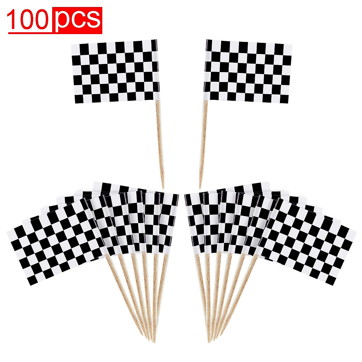 Super Z Outlet 100 Pack Mini Checkered Racing Flag Finish Line Cupcake Toppers Party Decorations Picks Set (2.5 Inches Tall)