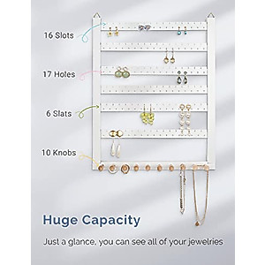 Mymazn Easy Assemble Solid Beech Wood Earring Hanging Necklace Holder Hanger Wall Mount Jewelry Organizer Rings Scruncies Organization