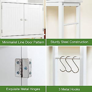 Salfanre Over The Toilet Storage Cabinet, Bathroom Organizer Over Toilet, Over The Toilet Shelf with Storage Cabinet, with 3 Hooks, White