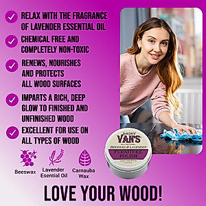 Daddy Van's All Natural Beeswax & Lavender Furniture Polish - Chemical-Free, Non-Toxic Wood Conditioner Scented with Pure Lavender Essential Oil
