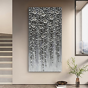 Epicler modern art oil painting,46x23 inches white flower wall art painting, abstract canvas wall art for home wall decoration