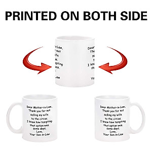 YHRJWN Mother In Law Gifts from Son In Law - Dear Mother In Law Mug - Mother Mothers Day Mom Gifts from Son - Birthday Gifts Coffee Mugs for Mom 11Oz Mom Coffee Mug