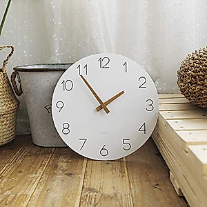 mooas Flatwood Wall Clock, 12" Wood Wall Clock Non-Ticking Sweep Movement Decorative Wall Clock Battery Operated Wall Clock Clock for Home Living Room Kitchen Bedroom Office School Hotel