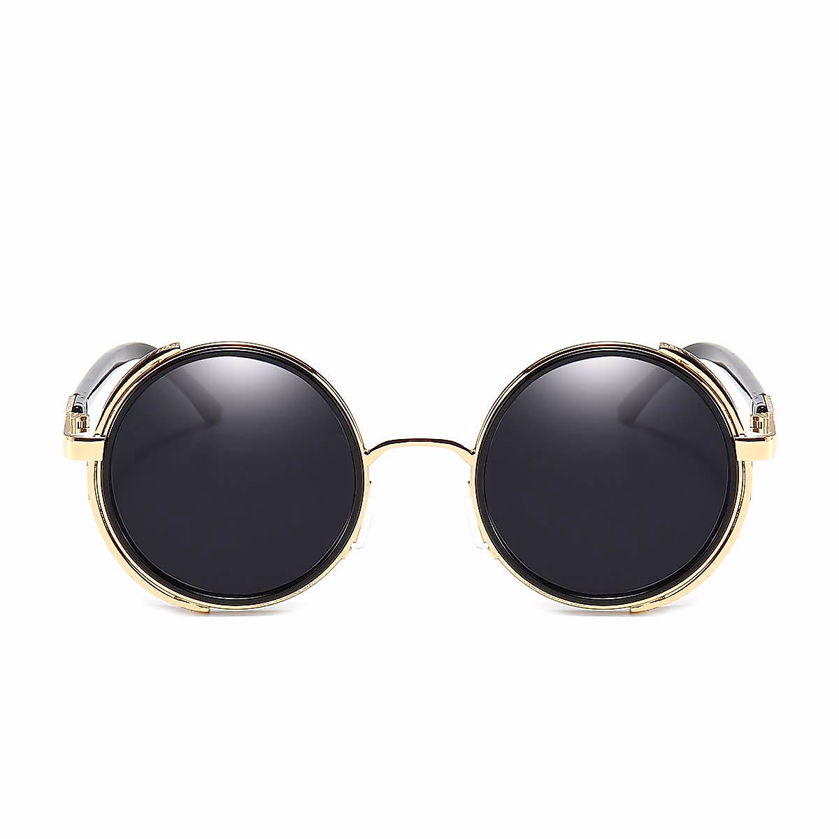 Dollger Steampunk Vintage Retro Round Sunglasses Metal Circle Frame (Black Lens+Gold Frame,100% UV Protection Lens)