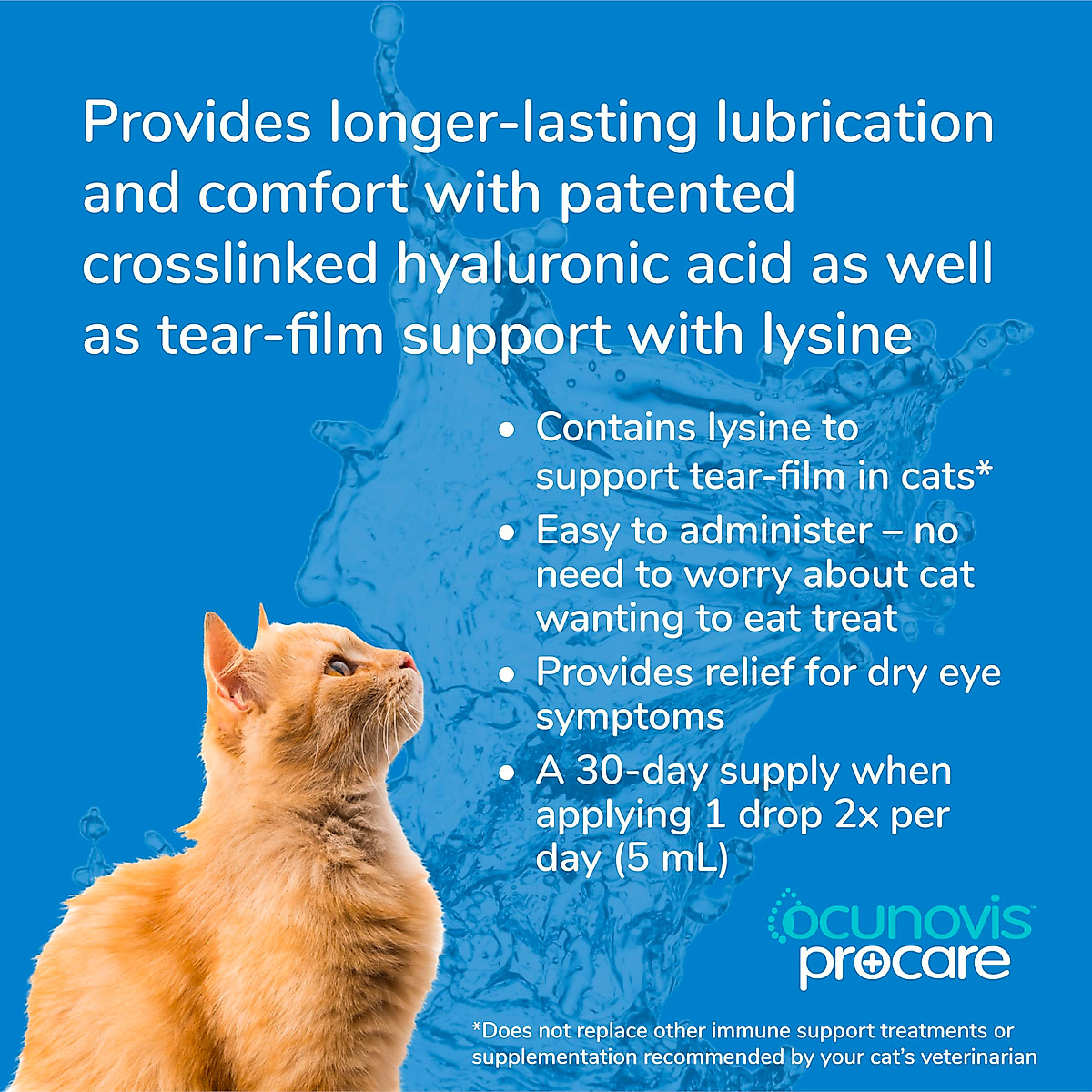 Sentrx Ocunovis ProCare Gel Eye Drops for Cats with Lysine, Eye Lube for Dogs, Patented BioHance for Dry Eyes, Allergies, 5 ml