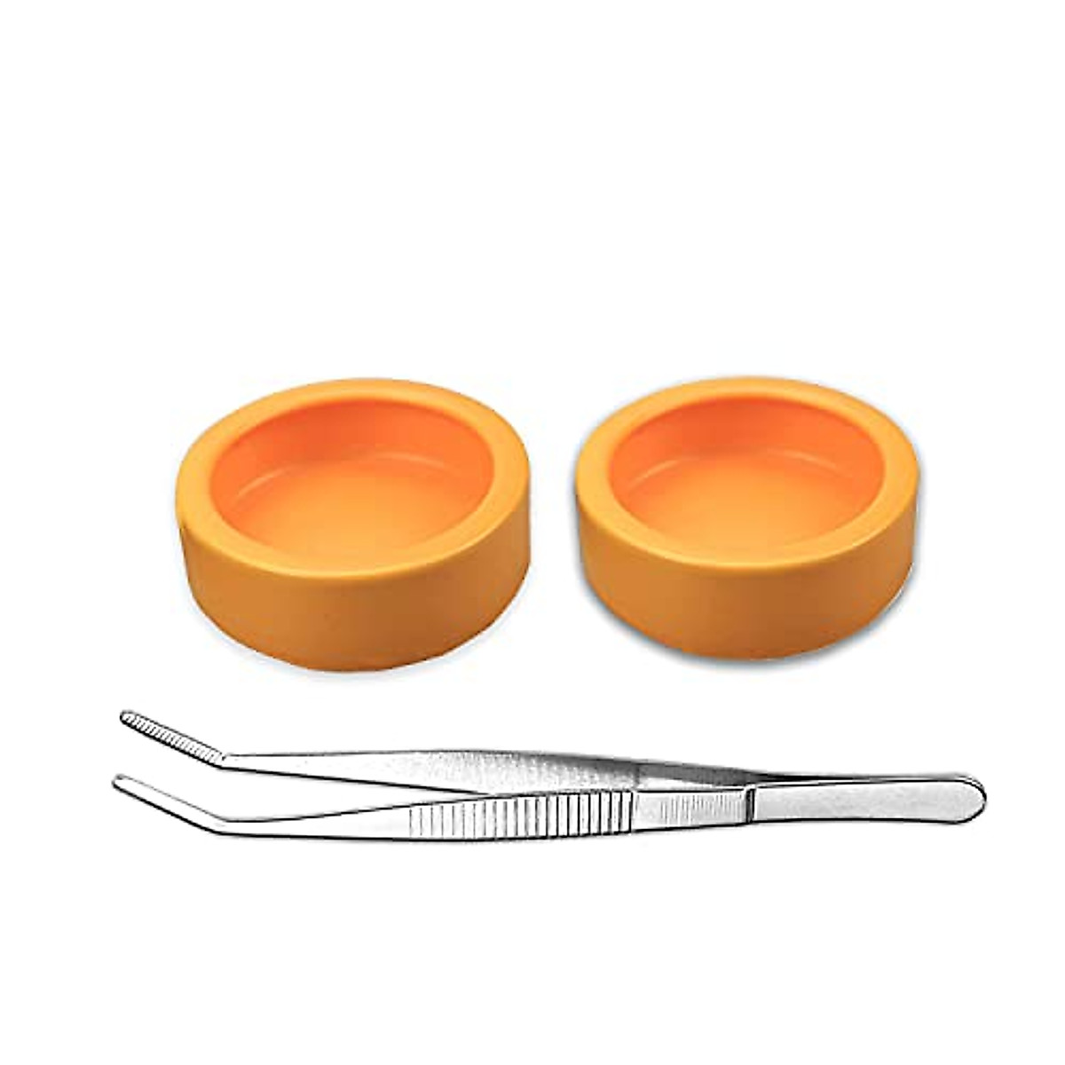 2 Pack Worm Dish Reptile Food Bowl Bearded Dragon Ceramic Bowl with Feeding Tongs (Yellow-Medium)