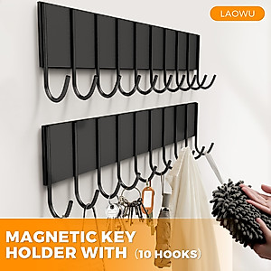 Magnetic Key Holder For Fridge With 10 Hooks, Magnetic Utensil Holder For Wall, Strong Magnetic Key Hanger Hooks Organizer, Magnent Key Rack For Kitchen Metal Door Garage Grill Tools Coat Towel Purse
