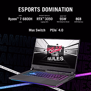 ASUS ROG Strix G15 Gaming Laptop, 15.6” 16:9 FHD 144Hz, GeForce RTX 3050, AMD Ryzen 7 6800HS, 8GB DDR5, 512GB PCIe SSD, Wi-Fi 6E, Windows 11, G513RC-EH71