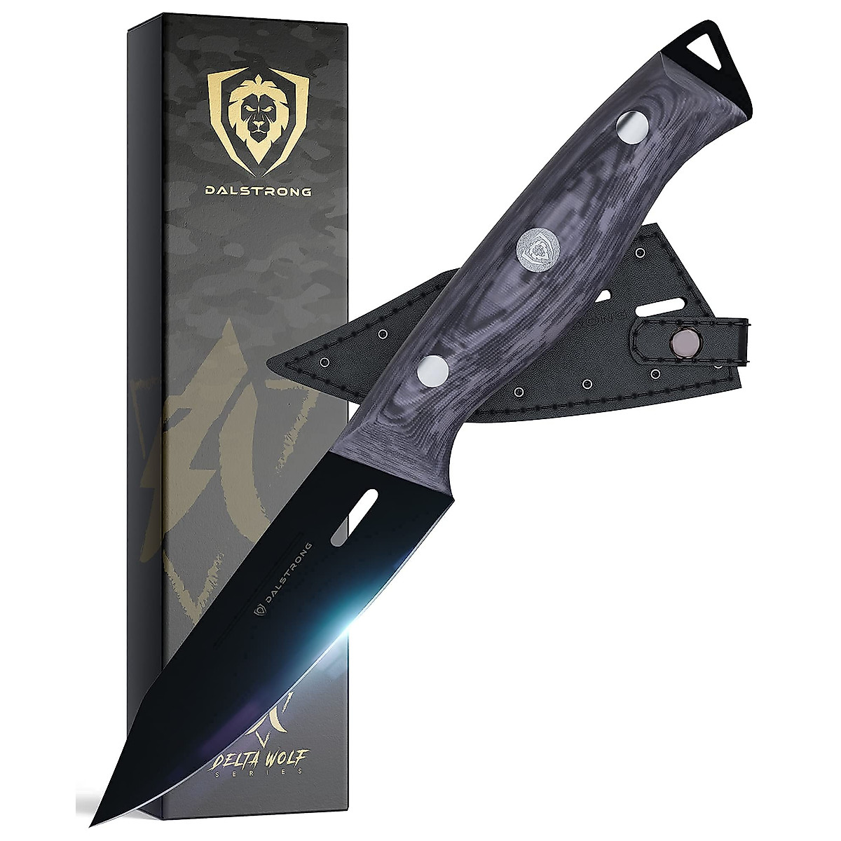 DALSTRONG Delta Wolf Series Chef Knife 8" Bundled with Delta Wolf Series Paring Knife 4" with PU Leather Sheath - Black Titanium Nitride Coating - G10 Camo Handle